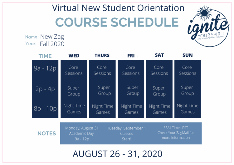 Virtual New Student Orientation Schedule | Gonzaga University Virtual New Student Orientation Schedule | Gonzaga University